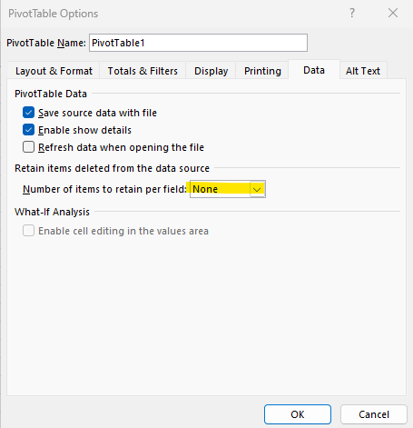 PivotTable field does not refresh with "Refresh All" - Microsoft Q&A