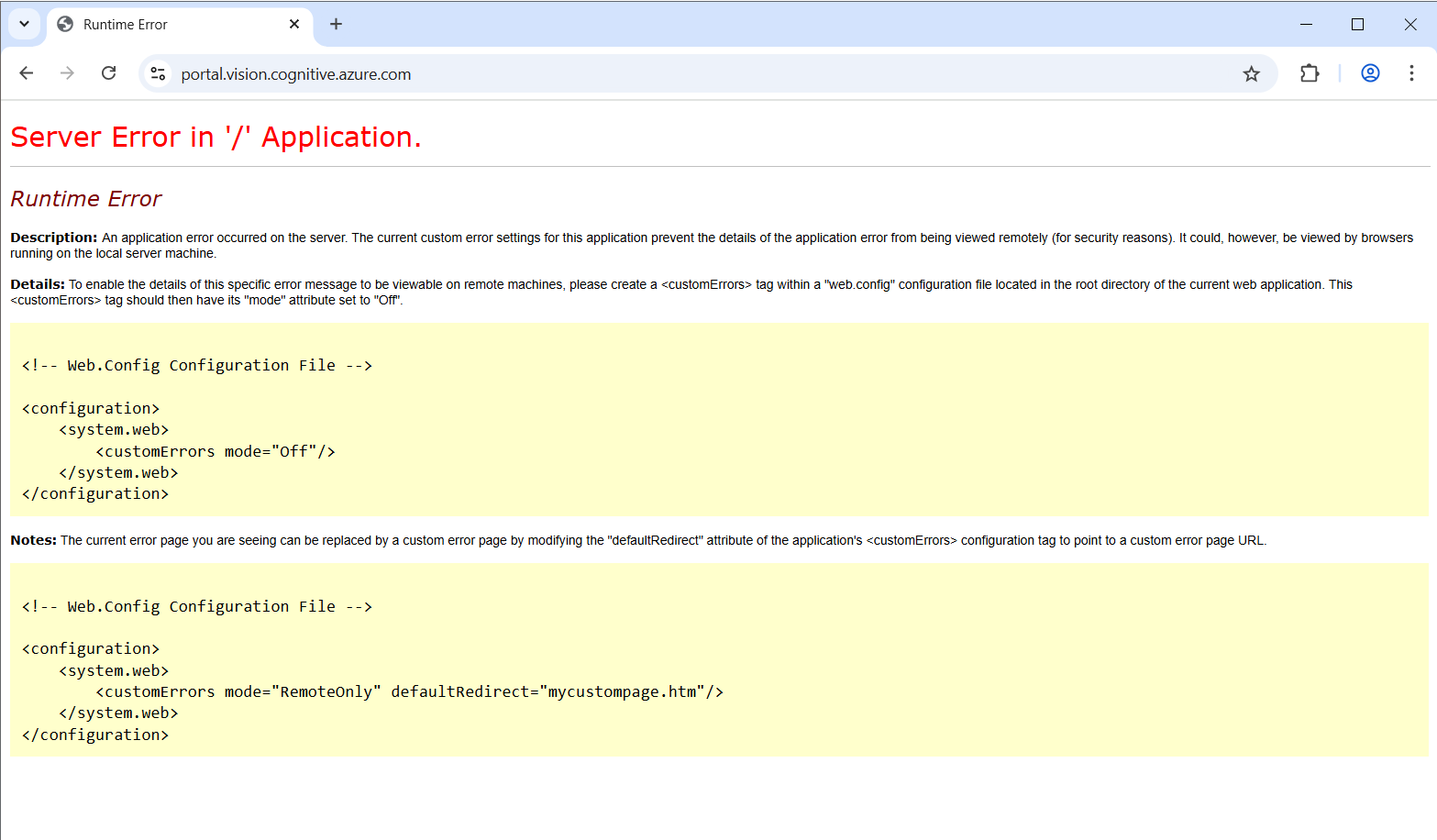 Server Error in '/' Application. while accessing portal.vision ...