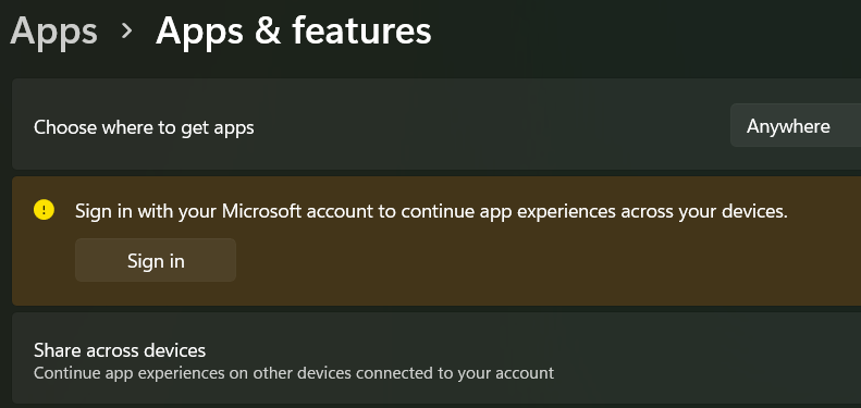 Cannot Sign in on Apps -> Apps & features - Microsoft Q&A