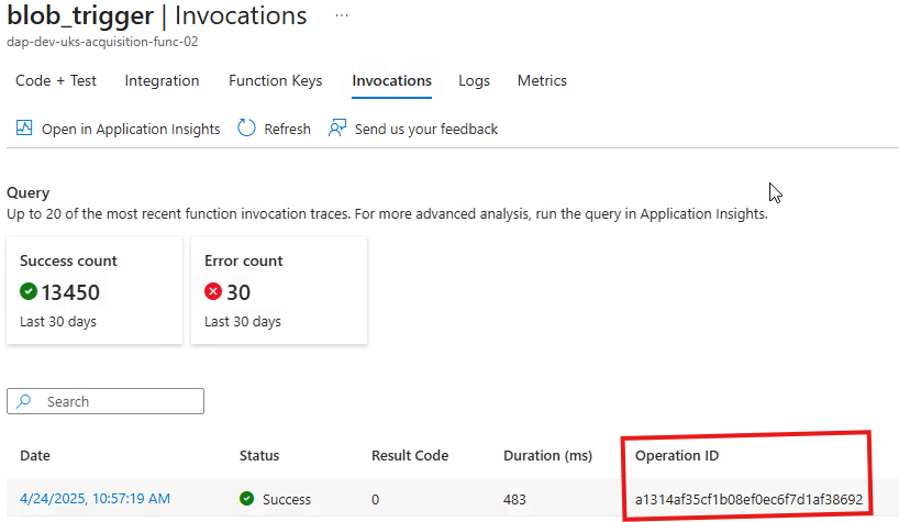How to log an APP insight operation id and use it in function - Microsoft Q&A
