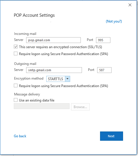 POP & IMAP settings connecting to gmail - Microsoft Q&A
