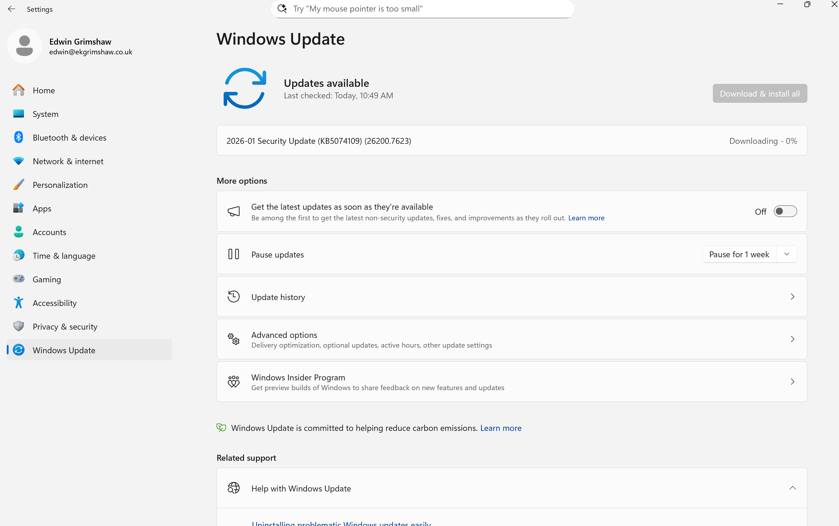 kb5074109 window update succeeds but still retries repeatedly ...