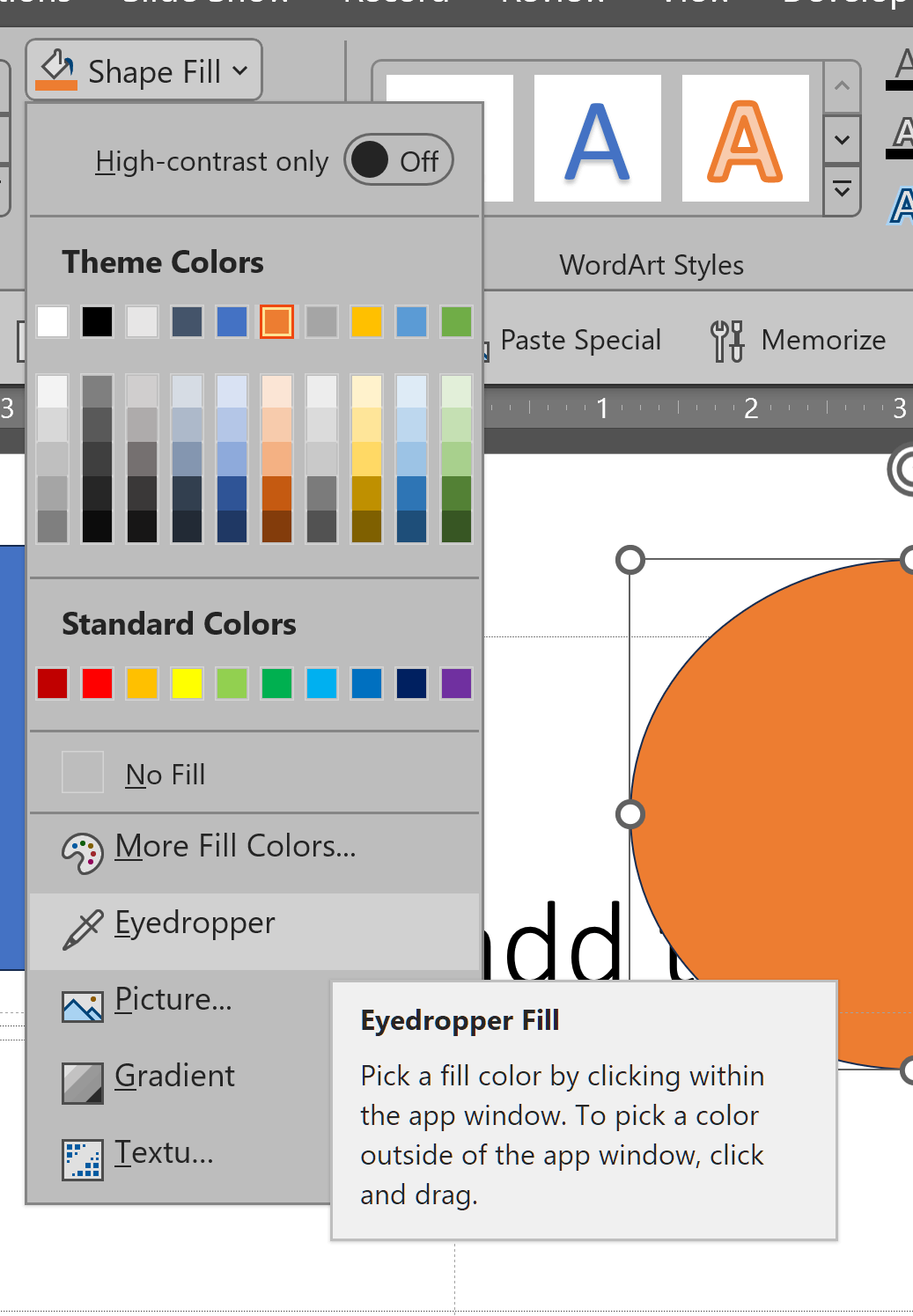 I am trying to use the eyedropper in either Power Point or Excel but it ...