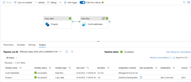 Successful pipeline runs but failure when using data preview/debug due to make modifications to ...