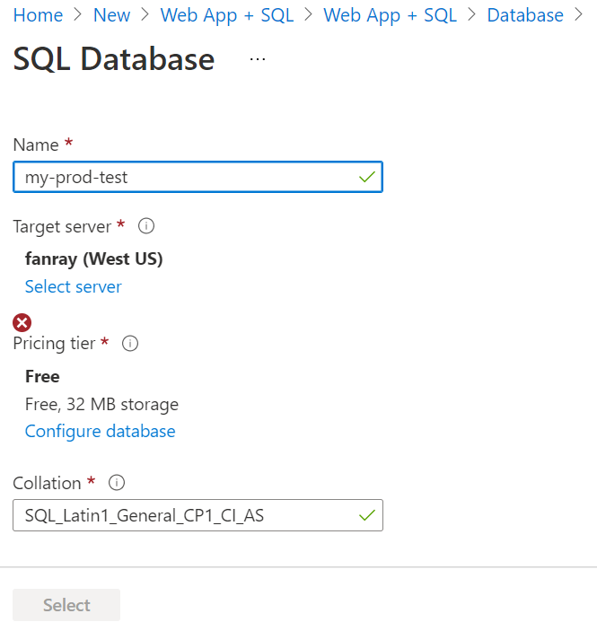 Portal does not allow me to proceed after I choose free tier of SQL ... Portal does not allow me to proceed after I choose free tier of SQL ...