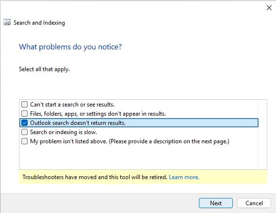Outlook 2021 indexing not working - Microsoft Q&A
