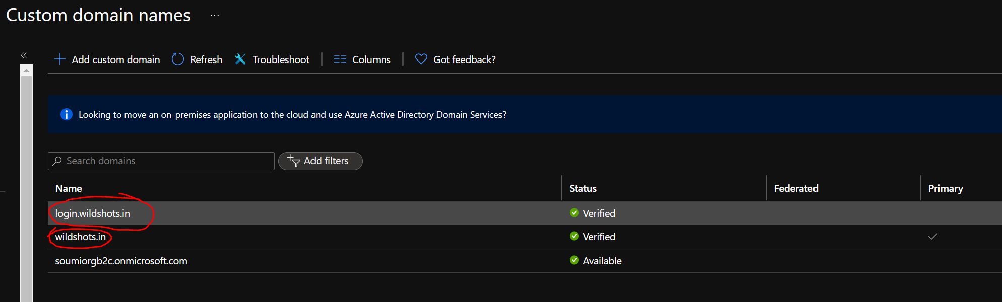 Unable to configure Custom domains for Azure Active Directory B2C - Microsoft Q&A
