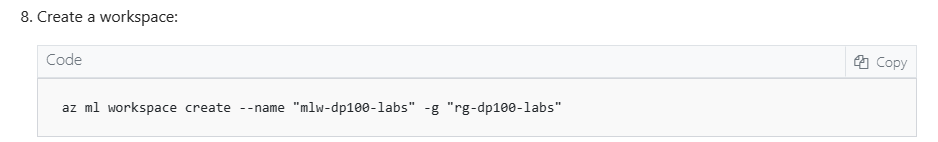 Not able to create the workspace with the command az ml workspace create --name "mlw-dp100-labs ...