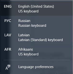 The Afiikaans keyboard layout is automatically adding to the input ...