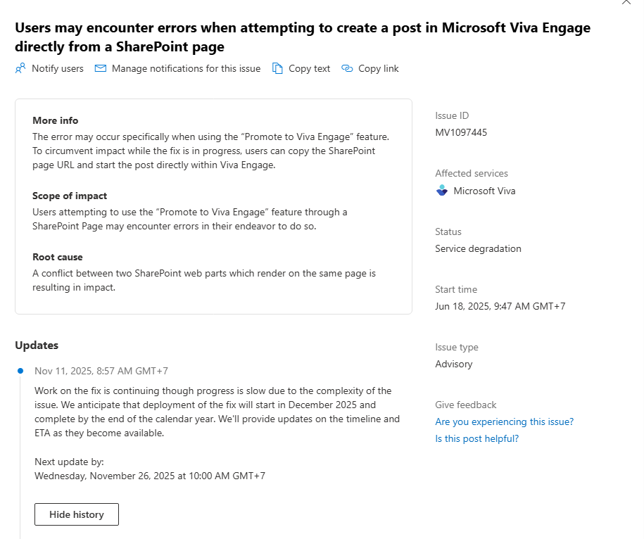 Users encounter errors using “Promote to Viva Engage” from SharePoint ...