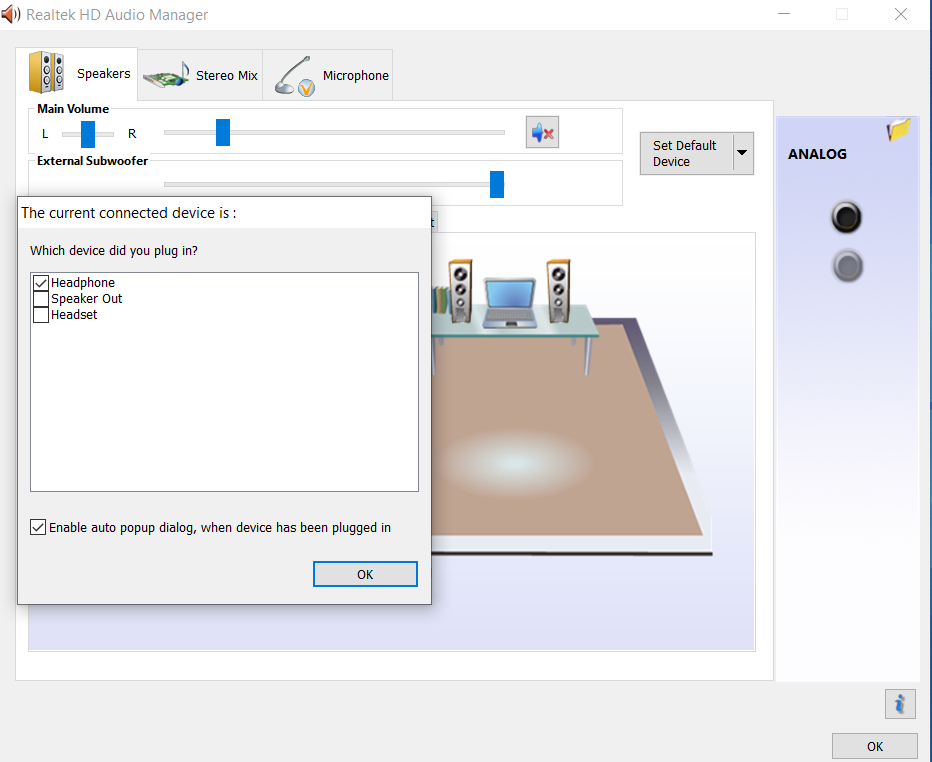 Realtek HD Audio Manger has no option for microphone input device ...