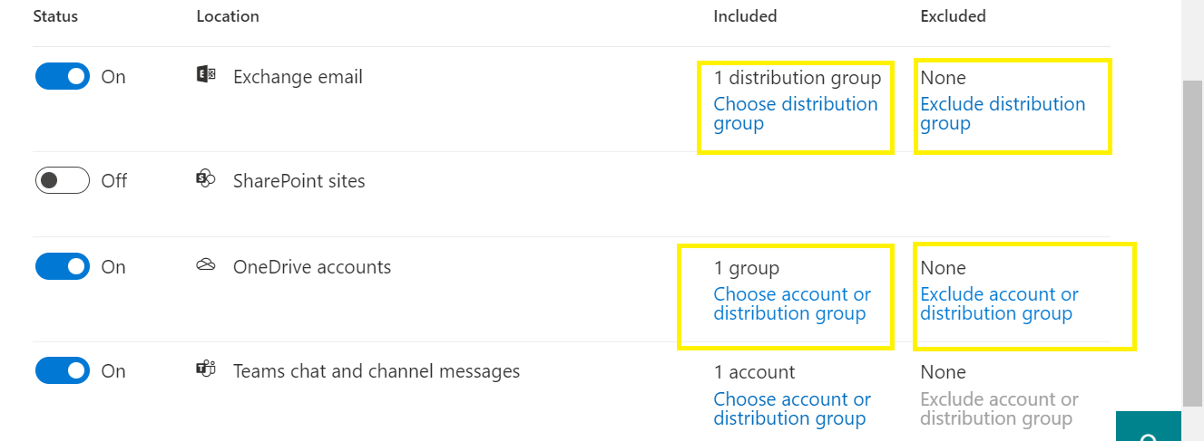 Include or exclude distribution group in data loss prevention location ...