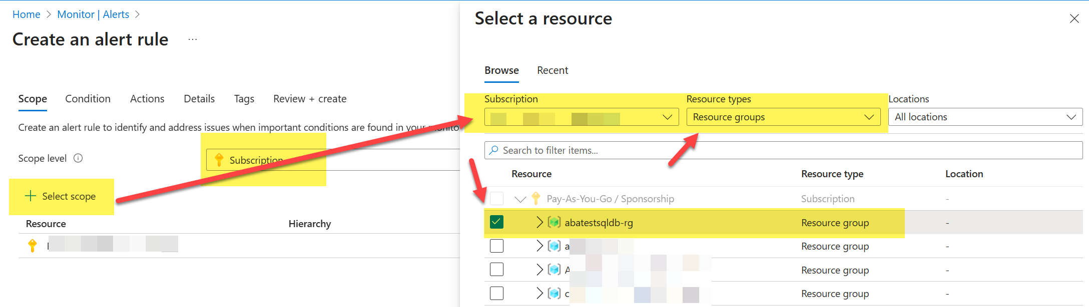 There is NO resource group filter for Alerts Rule - Microsoft Q&A