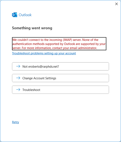 Can't load an email address to classic Outlook about it will in New ...