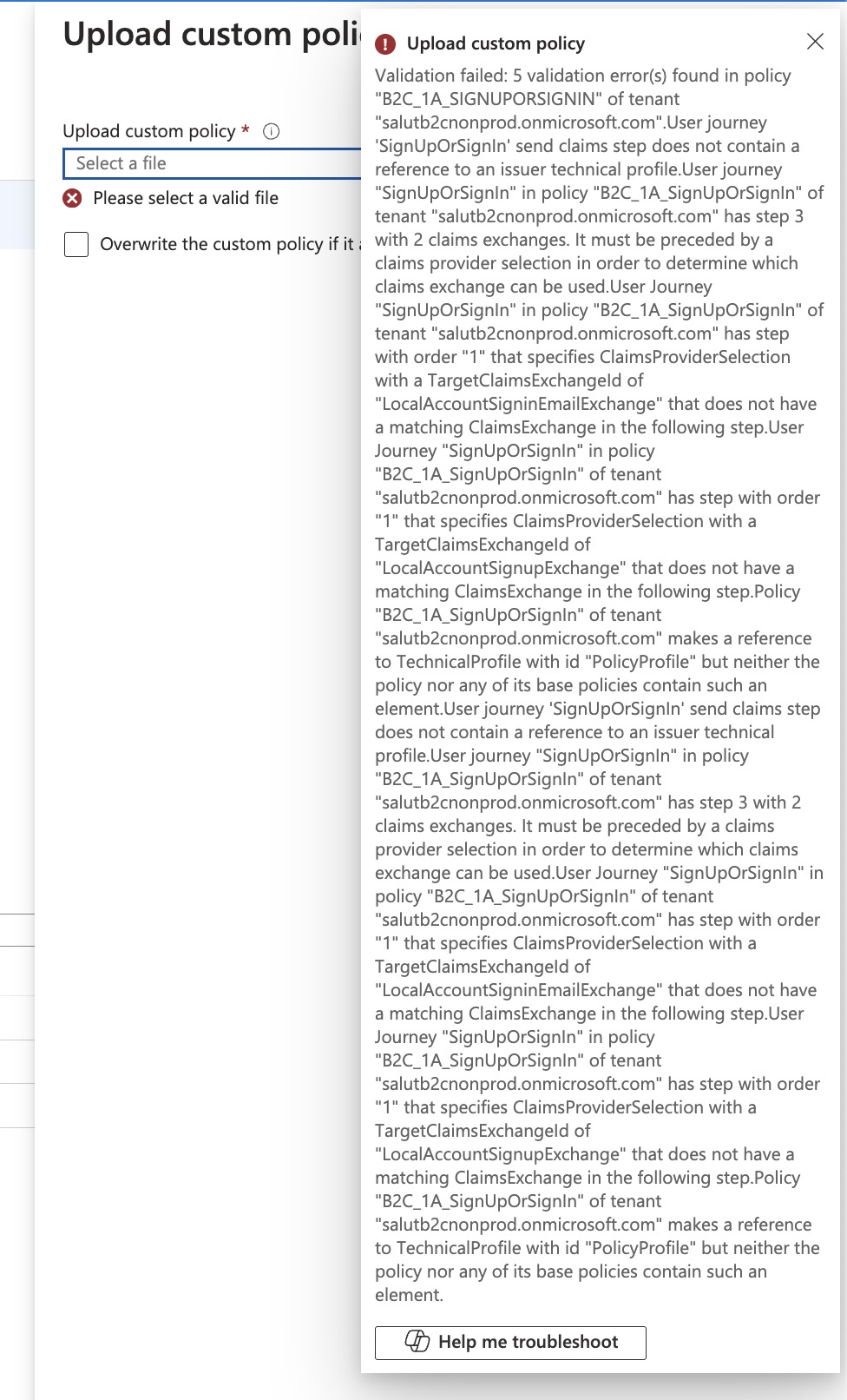 Azure B2C SignUpOrSignIn.xml throws continues validation errors when i ... Azure B2C SignUpOrSignIn.xml throws continues validation errors when i ...