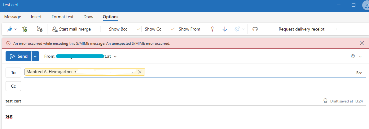 New Outlook - Sending digitally signed/encrypted mails is not possible - "An unexpected S/MIME ...