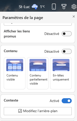 comment replaces les liens rapides dans EDGE au début de la page ...