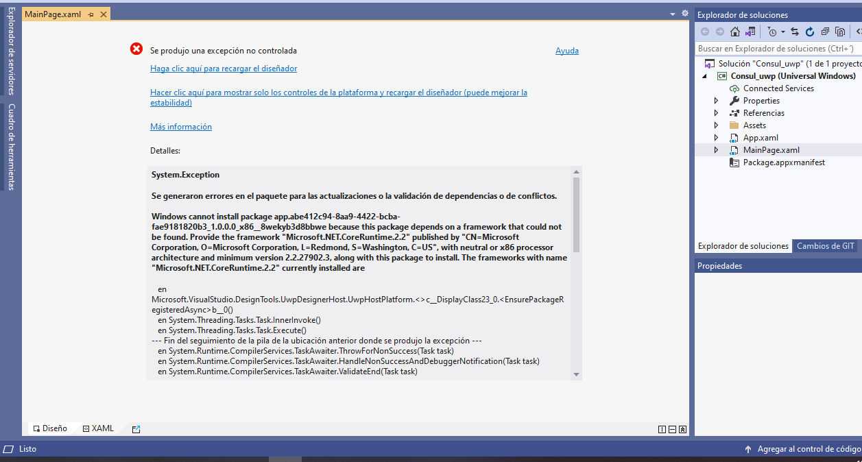 Error openning UWP designer - Microsoft Q&A