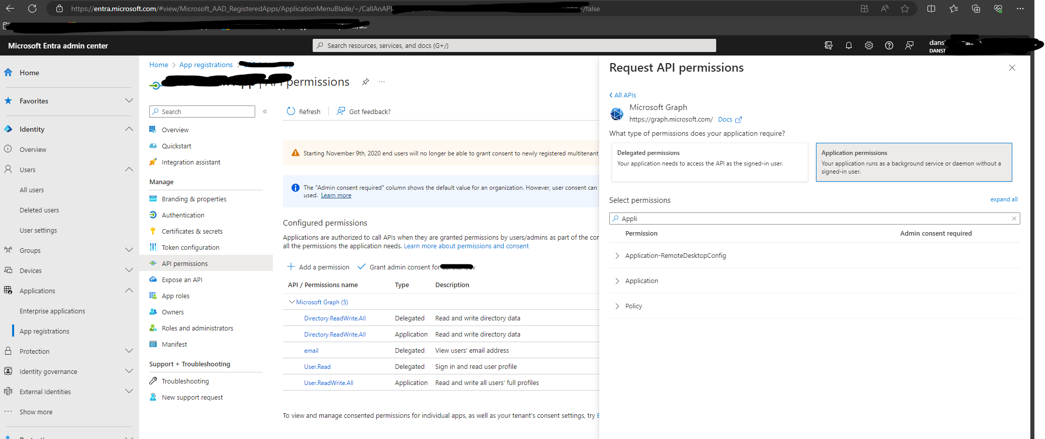 Unable to give Admin Consent and Application Permissions through programmatically - Microsoft Q&A