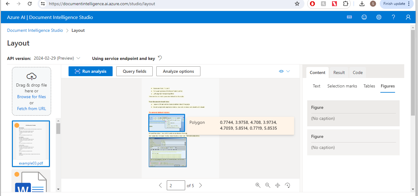 Unable to extract images/figures from DocumentIntelligence analyze document client method for ...