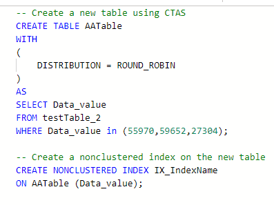 Non clustered Index in CTAS - Microsoft Q&A