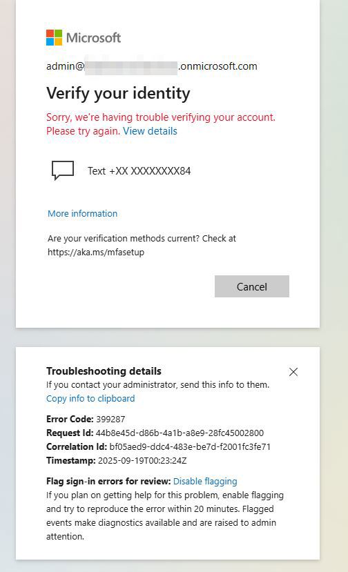 Sorry, we're having trouble verifying your account. Please try again ...