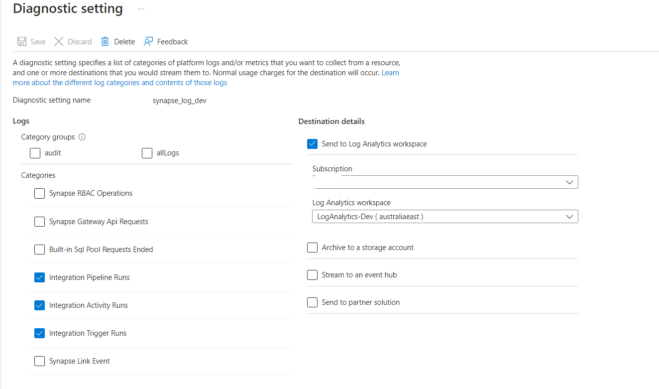 Log Analytics is not showing Synapse Pipeline related tables - Microsoft Q&A