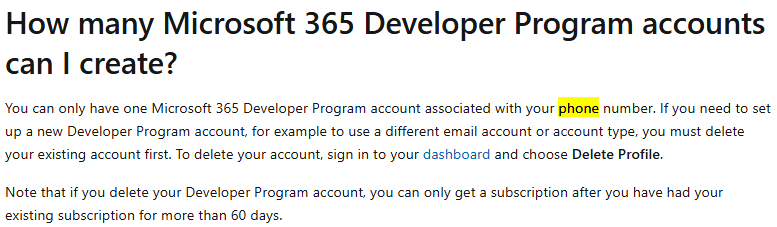 Unable to create Microsoft 365 Developer sandbox – phone number already ...