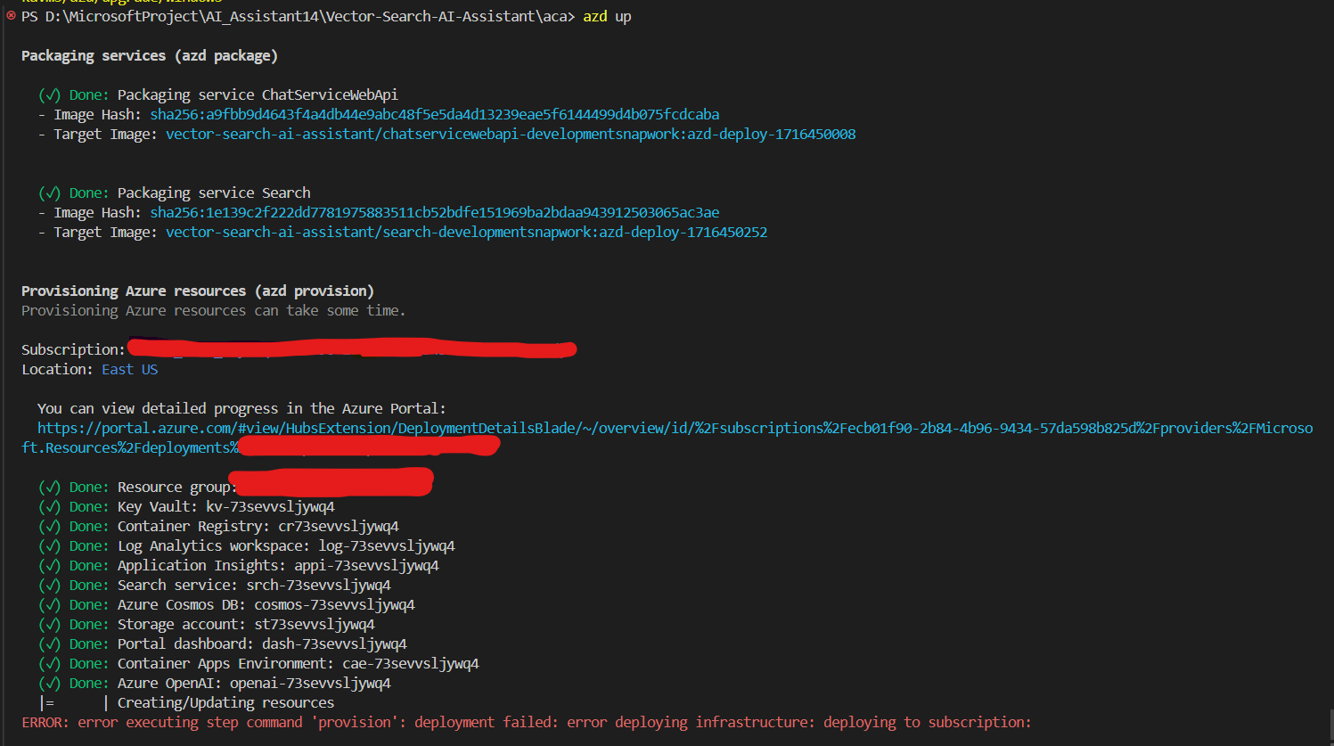 I Am Deploying The Azure Vector Search Ai Assistant Github Code Using Open Ai Service But