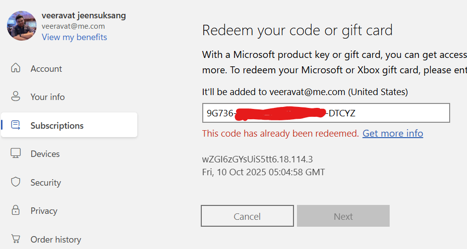 Issue with Microsoft 365 Code Redemption: Subscription Not Reflected in ...