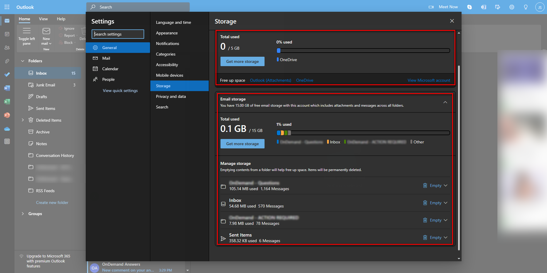 Outlook email storage too small - Microsoft Q&A