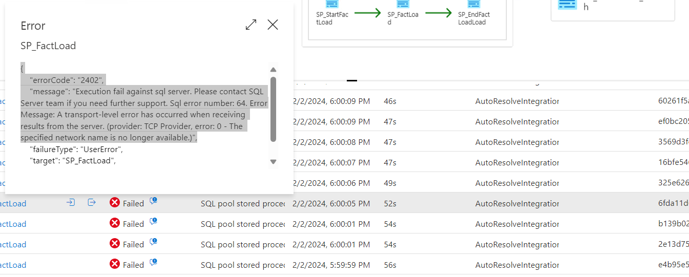 synpase errors - Microsoft Q&A