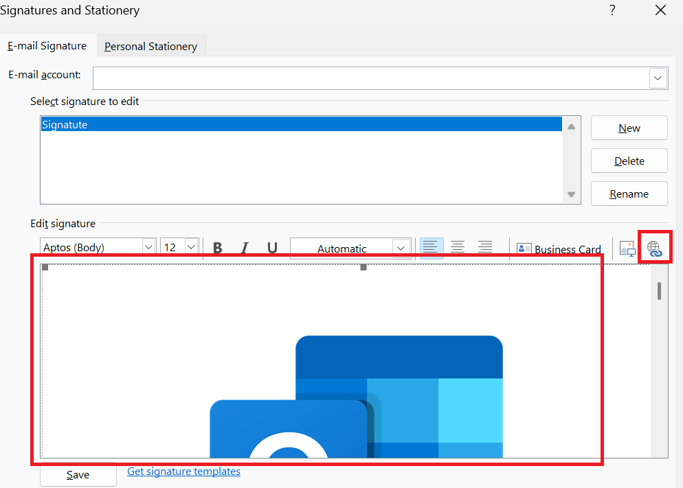 Can't add hyperlink to image in Outlook signature. The link icon ...