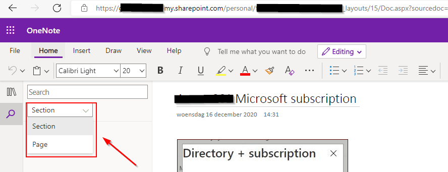 OneNote web on SharePoint won't let choose to search through the entire ...