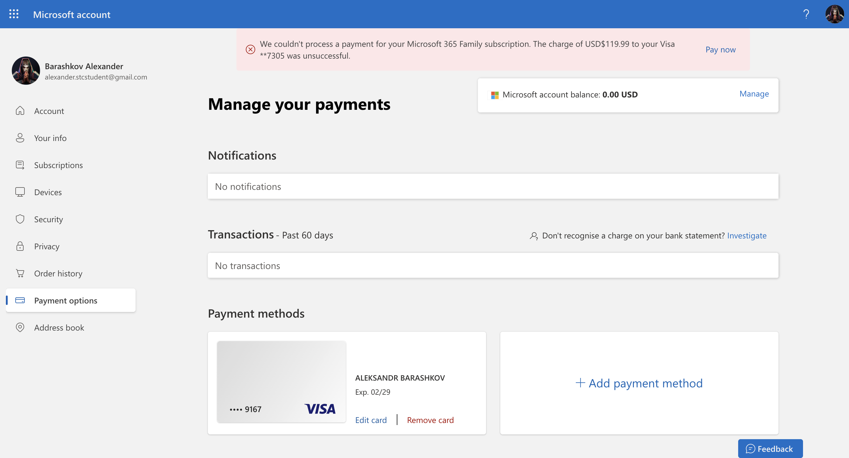 I can't pay to Microsoft for subscribtion and I can't access suppoort - Microsoft Q&A