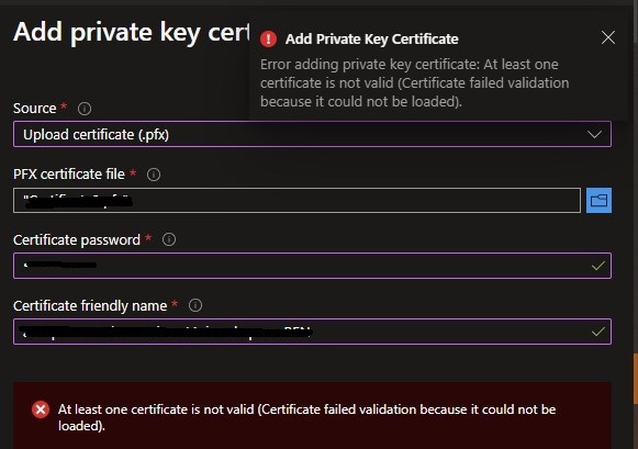 Uploading *.pfx file in Azure - Microsoft Q&A