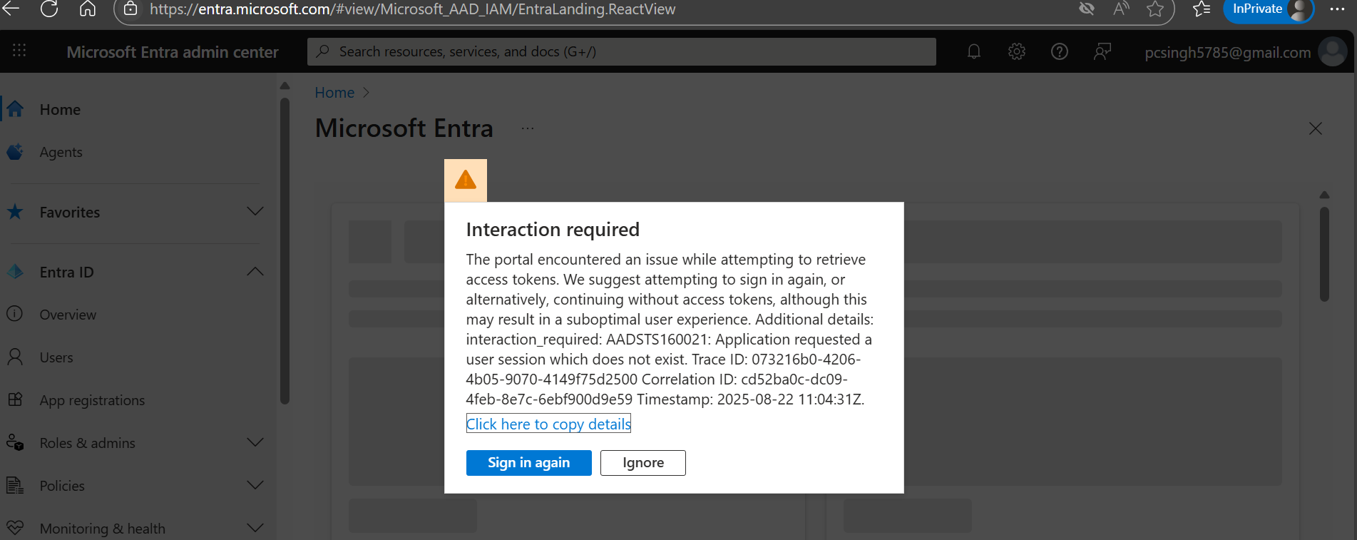 Getting error " ID does not exist in tenant" after changing my azure ID to internal in AIM ...
