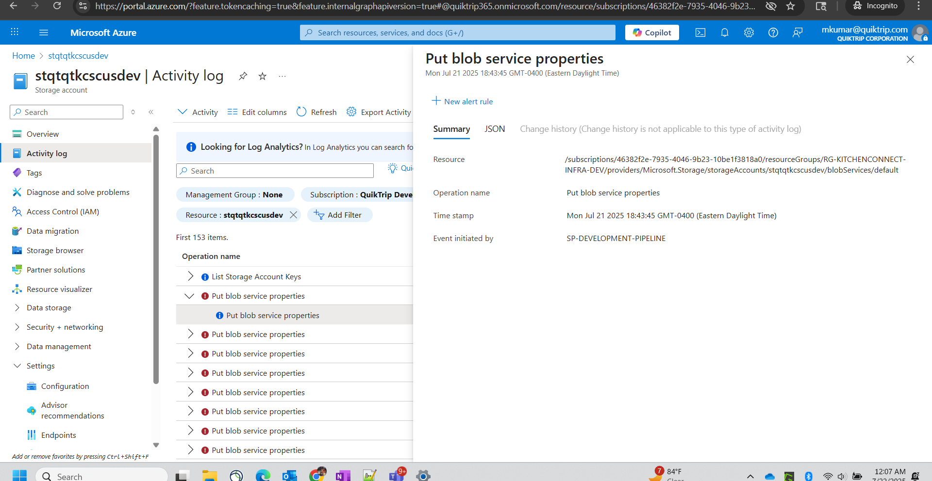 error on put blob service properties - Microsoft Q&A