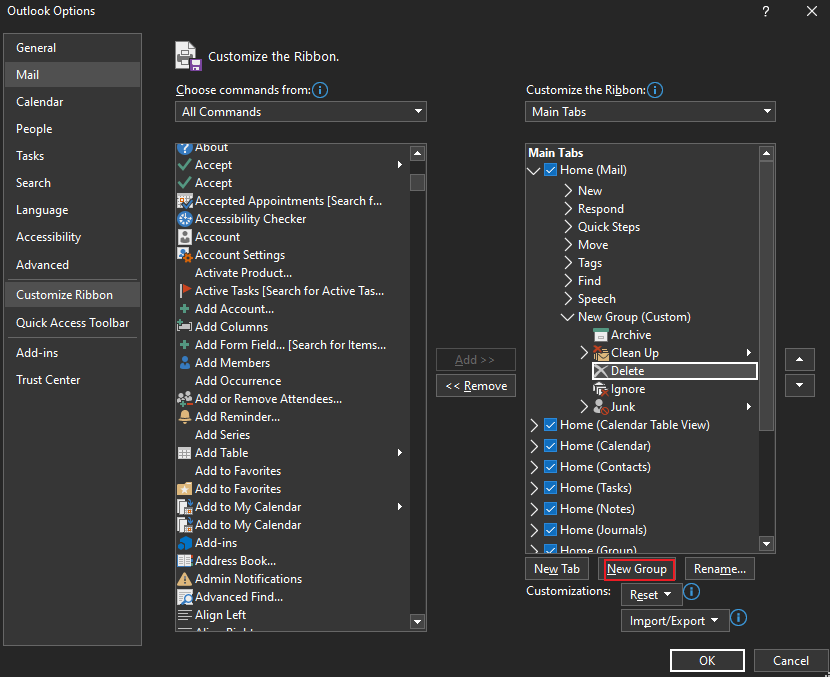 How can the delete icon in Outlook taskbar be moved? - Microsoft Q&A