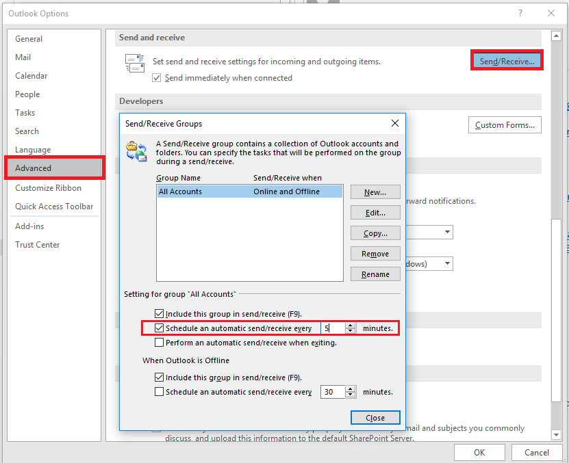 OUTLOOK Send/Receive Progress dialogue in the Status Bar will count up ...