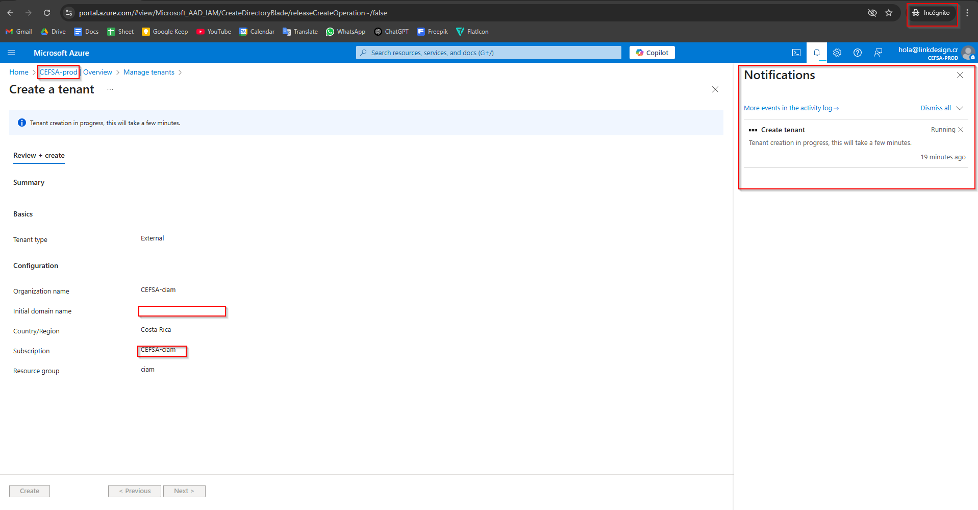 I am trying to create a new Microsoft Entra External ID tenant but it takes forever without ...