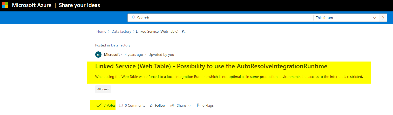 Unable to choose an Azure-based integration runtime when creating a ...