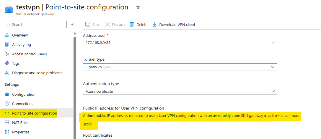 Active-active virtual network gateway requires a third public ip ...