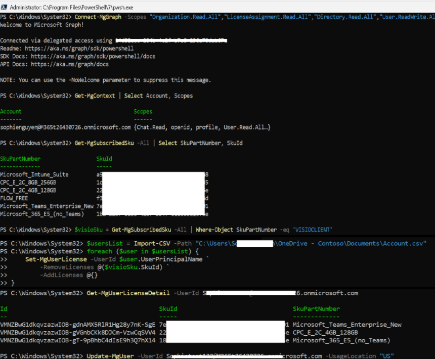 Powershell to uassign users from a product in Admin Center - Microsoft Q&A