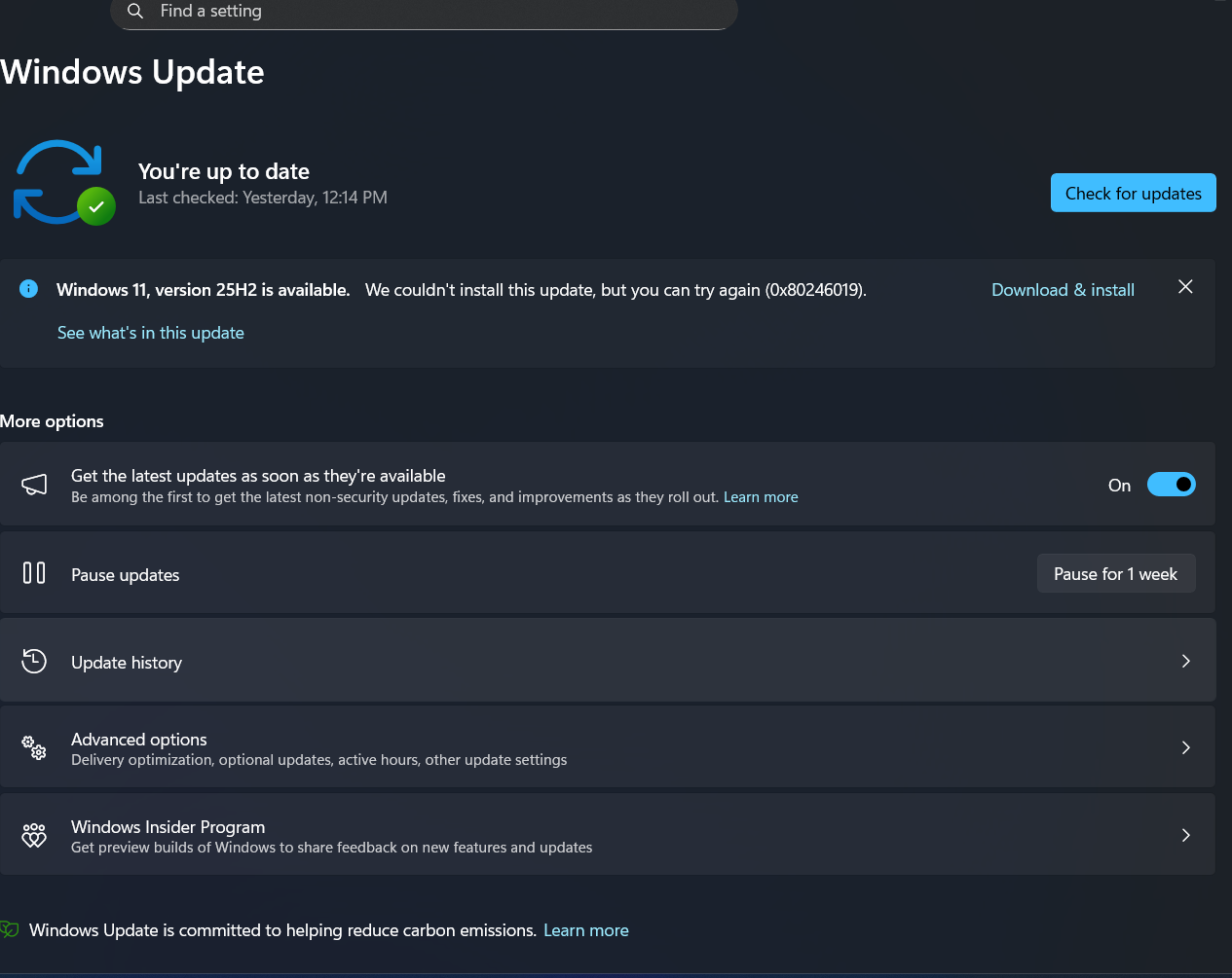 Windows 11 Insider 25H2 update stuck at 0% and keeps looping - Microsoft Q&A