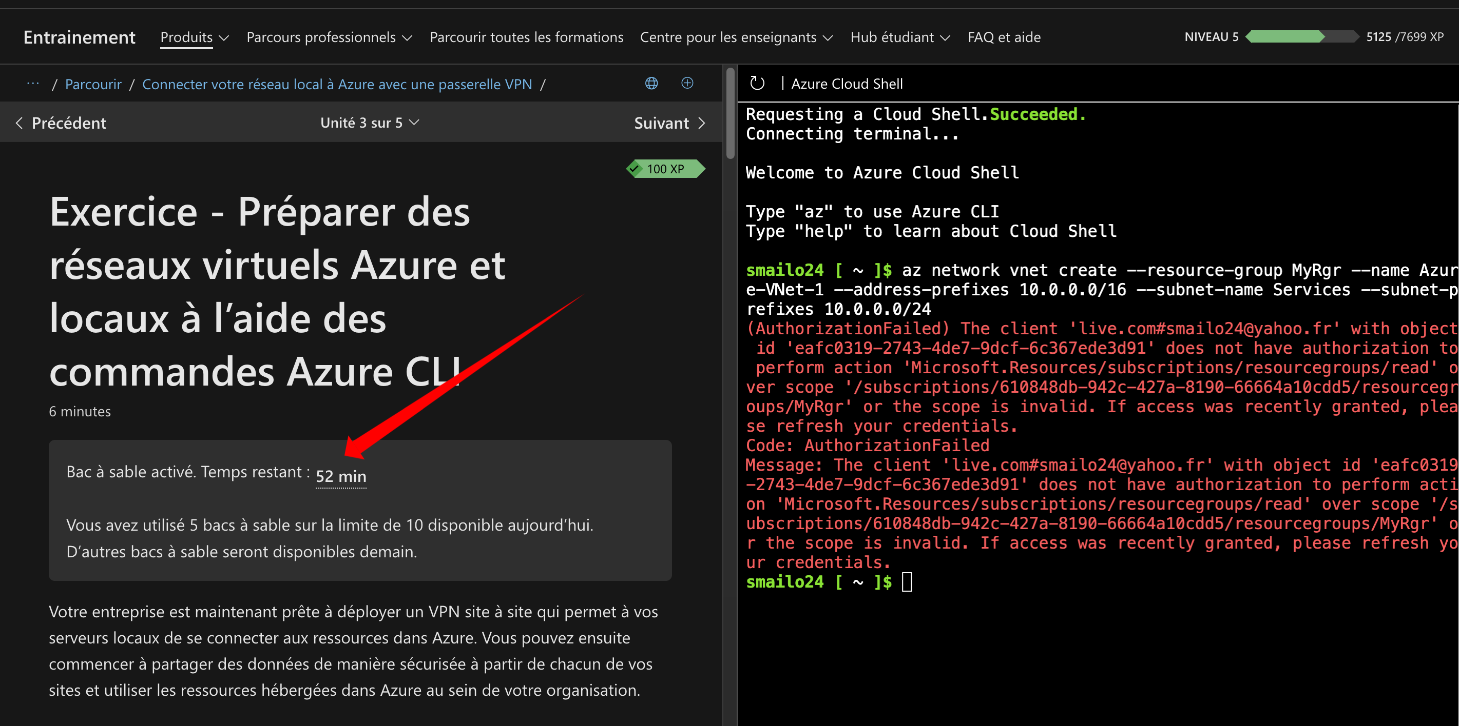 Need help doing my Az excercie on the SandBox - Microsoft Q&A