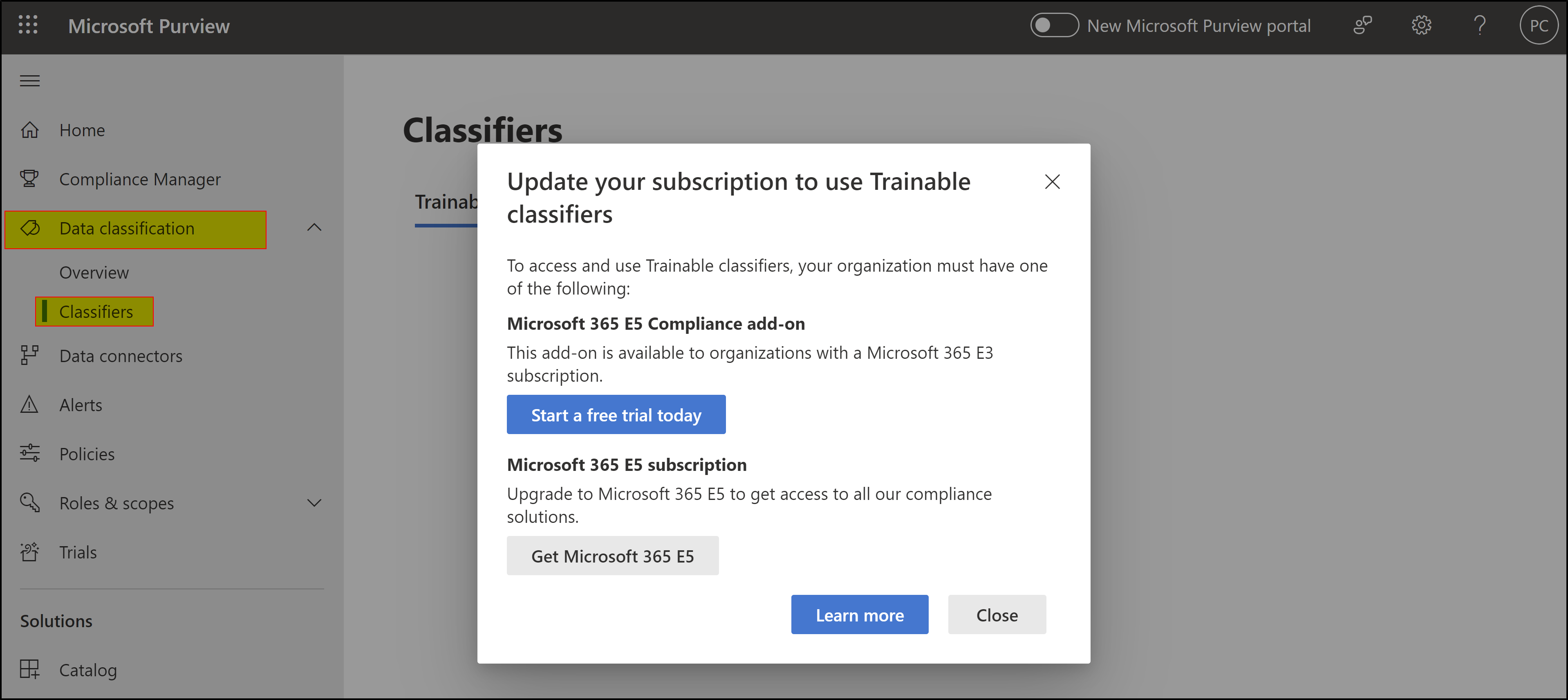 where the data classification management has been moved to in this updated compliance portal ...