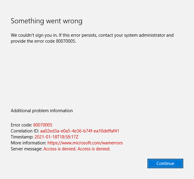 Error Code 80070005 - Microsoft Q&A