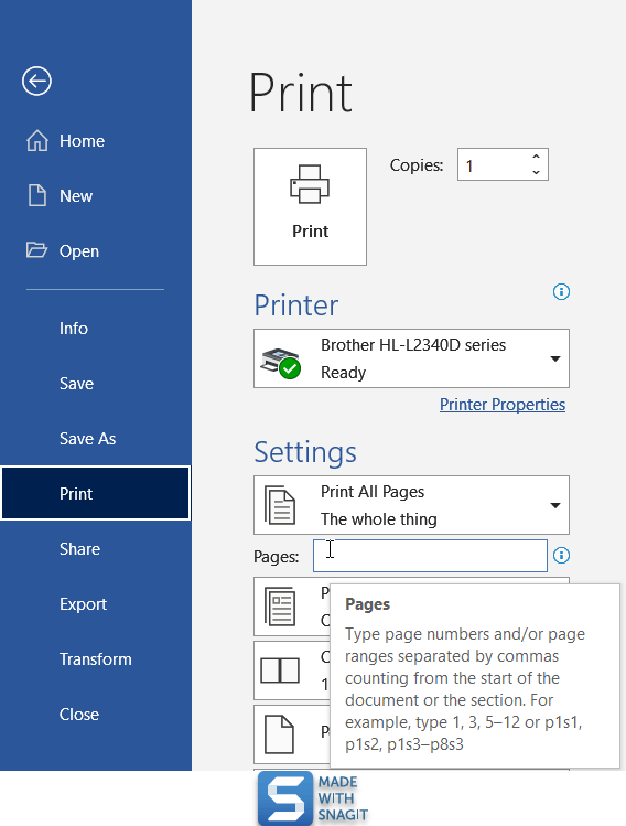 Unable to print specific pages in Word - Microsoft Q&A