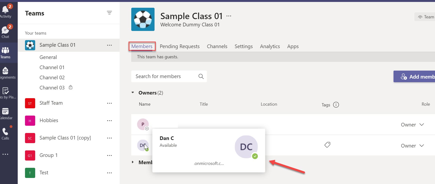 hovering mouse pointer over chat contact in Teams does not show contact ...